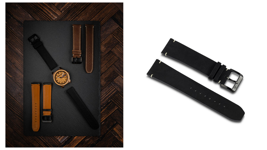 Midnight Black Raw Edge 22mm Leather Band – Original Grain