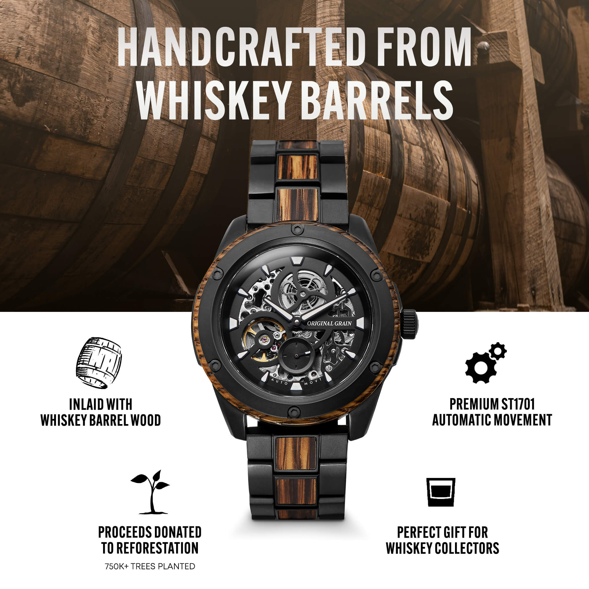 Whiskey Black Rugged Automatic 44mm – Original Grain