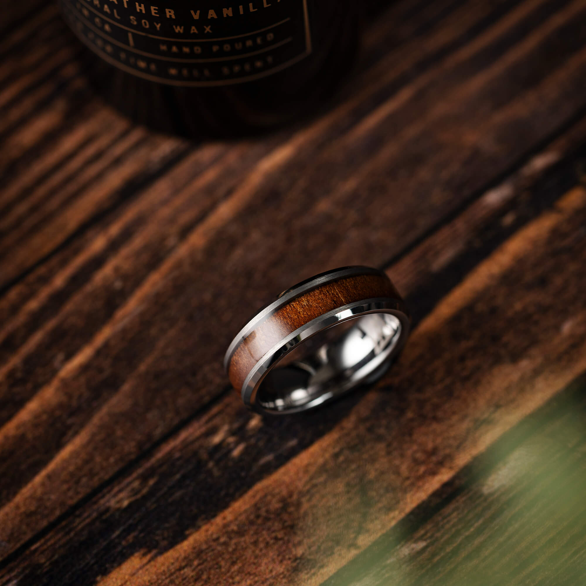 Burlwood Silver Single Barrel Beveled Ring – Original Grain