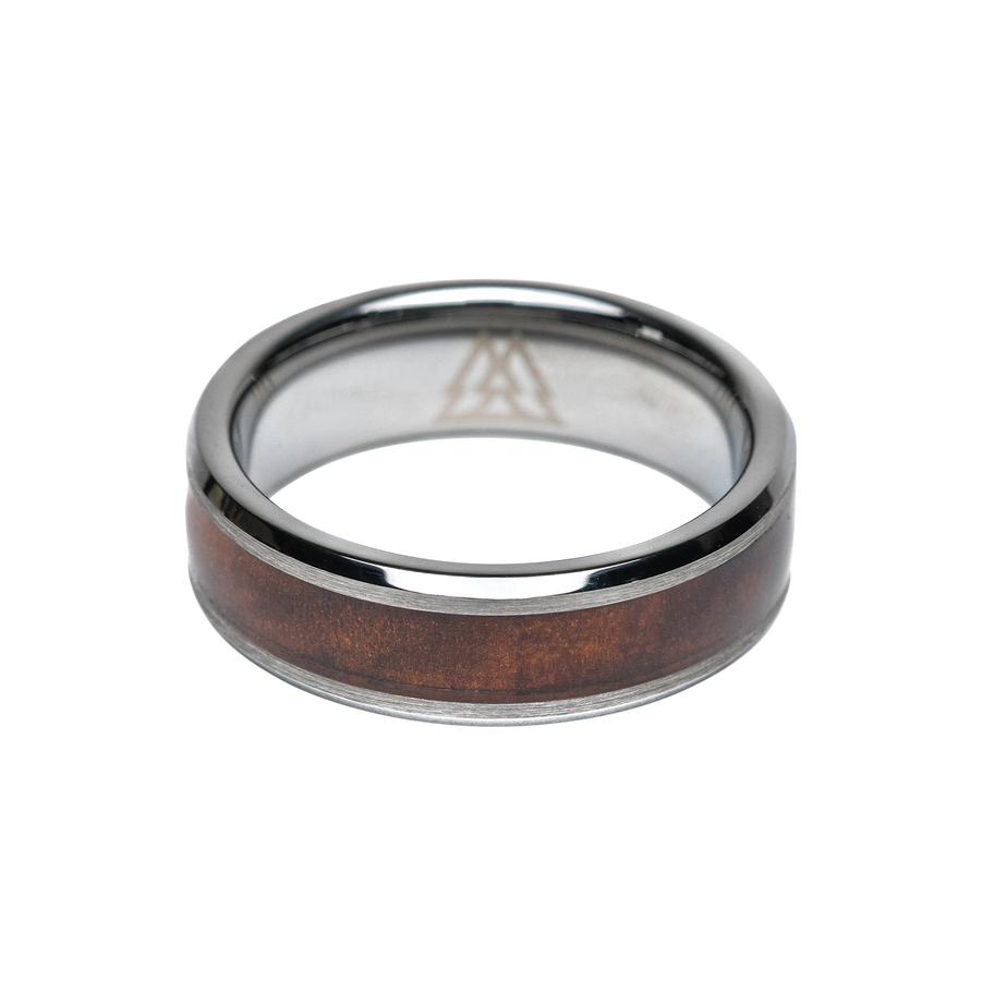 Burlwood Silver Single Barrel Beveled Ring – Original Grain